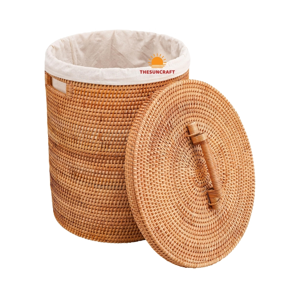 Round Wicker Laundry Basket with Lid (TSRTB-0028) - Thesuncraft